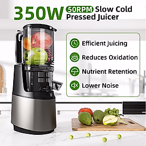 Cold Press Juicer Machines, 350W Masticating Juicer with 5.8" Inch Large Feed Chute for Whole Fruits and Vegetables, Slow Juices Extractor Easy to Clean