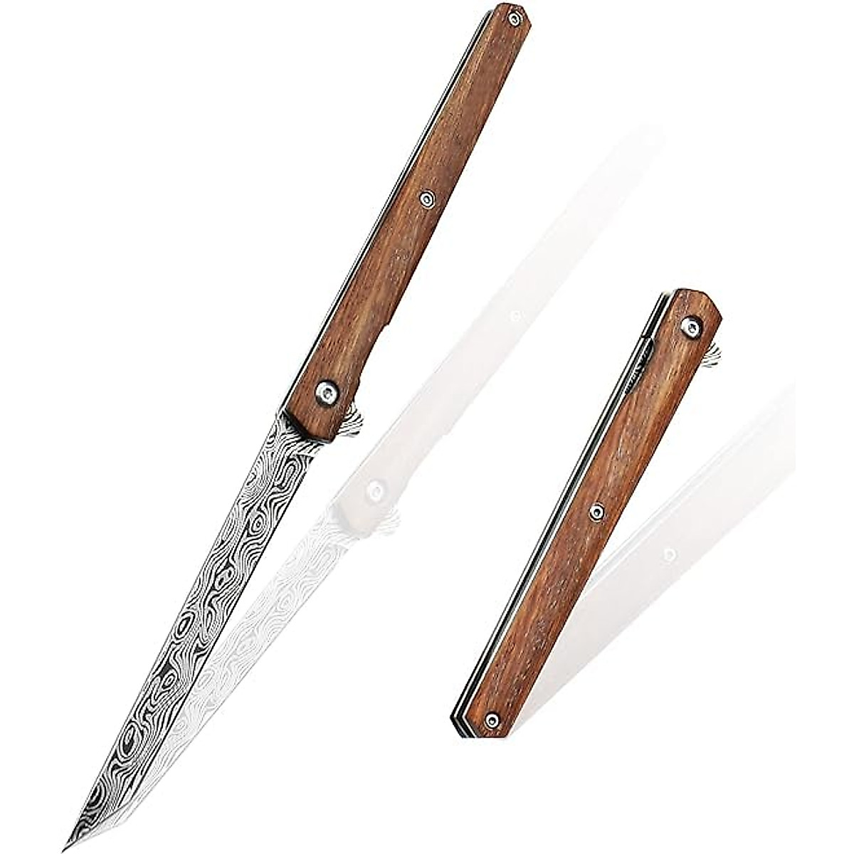 Kitory Slim Pocket Knife, 3.8'' Red Wooden Handle, High Stainless Steel Thick Blade,Whittling, Camping, Hunting, General Use, Indoor and Outdoors