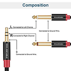 SHULIANCABLE 3.5mm 1/8" TRS to Dual 6.35mm 1/4" TS Cable, Mono Stereo Y-Splitter Audio Cable for iPhone, iPod, Multimedia Speakers and Home Stereo,etc (6.6Ft/2M)
