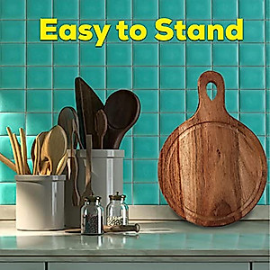 Wood Pizza Peel Round Cutting Board for Kitchen Cheese Paddle Board Bread &Crackers Platter for Serving & Minor Food Prepare with Handle & Side Grooving (12 Inches)