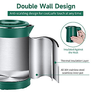 0.8L Small Portable Electric Kettles for Boiling Water, Mini Stainless Steel Travel Kettle, Portable Mini Hot Water Boiler Heater, Quiet Fast Boil with Boil-Dry Protection (Green)