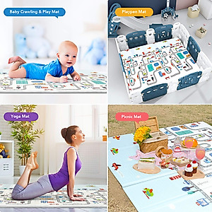 Foldable Baby Play Mat 0.6 Inch Thick Waterproof Baby Crawling Mats 79” x 71” Extra Large Play Mats for Babies Reversible Multifunctional Mats (0.6inch car)
