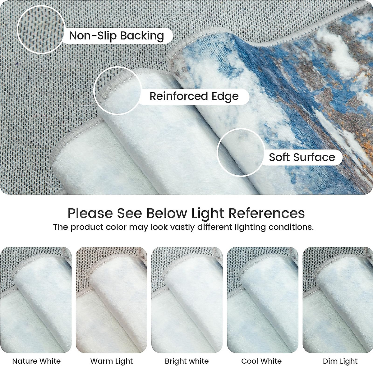 CAPALOCA Washable Rugs 5x7 - Modern Abstract Area Rugs for Living Room, Non Slip Low Pile Foldable Print Rug for Bedroom Dining Room Office Light Blue Gold