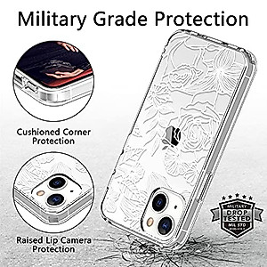 ICEDIO for iPhone 13 Case with Screen Protector,Slim Fit Crystal Clear Cover with Fashionable Designs for Girls Women,Protective Phone Case 6.1" Elegant White Blooming Floral