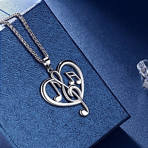 beautlace Women's Musical Note Necklace Silver Plated Love Heart Treble Clef Music Note Pendant Jewelry Gifts for Music Lover KP0057W