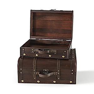Soul & Lane Bentley Small Vintage Trunk (Set of 2): Wooden Treasure Chest with Latched Lock, Farmhouse Dark Wood Trunk, Antique Luggage, Decorative Photo Prop, Cabin Storage Box with Hinged Lid