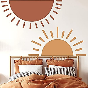 Half Sun Wall Decal Large Wall Decal Sunshine Wall Stickers Vinyl Wall Art Decals Removable Sun Decals for Walls Sunrise Sticker Peel and Stick Headboard Wall Decals for Nursery Kids Room Bedroom Playroom Decor