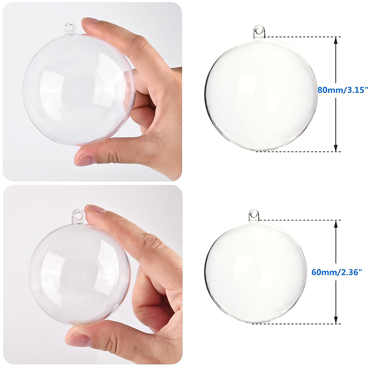 20 Pack Clear Christmas Ornaments, 2.36"/60mm Clear Plastic Fillable Ornaments Ball DIY Christmas Ornaments for Christmas Tree, Holiday, Wedding, Party, Home Décor Party(60MM/2.36")