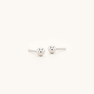 Lavishe Rhodium Plated 925 Sterling Silver Bead Round Ball Earrings Studs 3mm