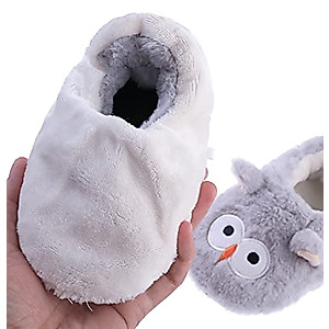 SDBING Toddler Boys Girls House Slippers Soft Cozy Fuzzy Non-Slip Winter Indoor Warm Shoes for Baby (18-24 Months, Gray Owl)