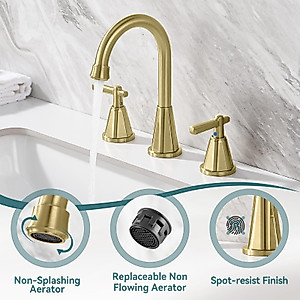Damomo Bathroom Sink Faucet, Brushed Gold 8 Inch Widespread Bathroom Faucet for Sink 3 Hole, 2 Handle Sink Faucet with Pop Up Drain and 2 Supply Hoses for RV Bathroom Vanity