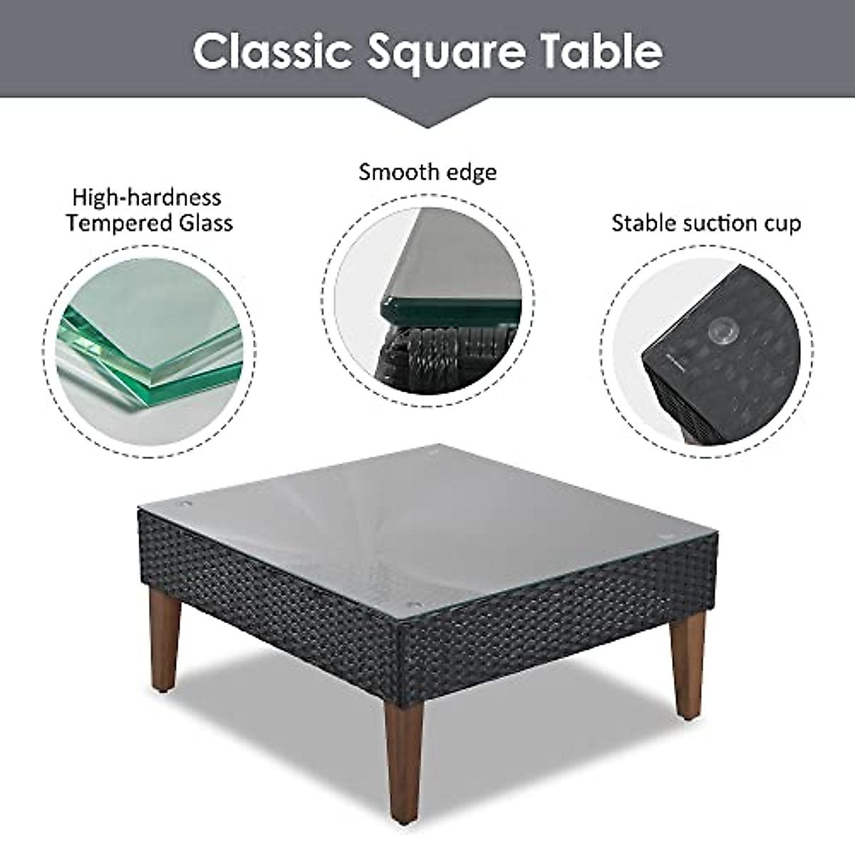 GLIFRON Outdoor Patio Furniture 4-Piece All Weather PE Brown Rattan L-Shaped Sectional Sofa Conversation Set with Colorful Pillows, Beige Cushions & Glass Coffee Table for Porch Lawn Garden