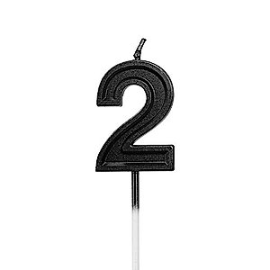 LUTER Black Glitter Happy Birthday Cake Candles Number Candles Number 2 Birthday Candle Cake Topper Decoration for Party Kids Adults (Number 2)