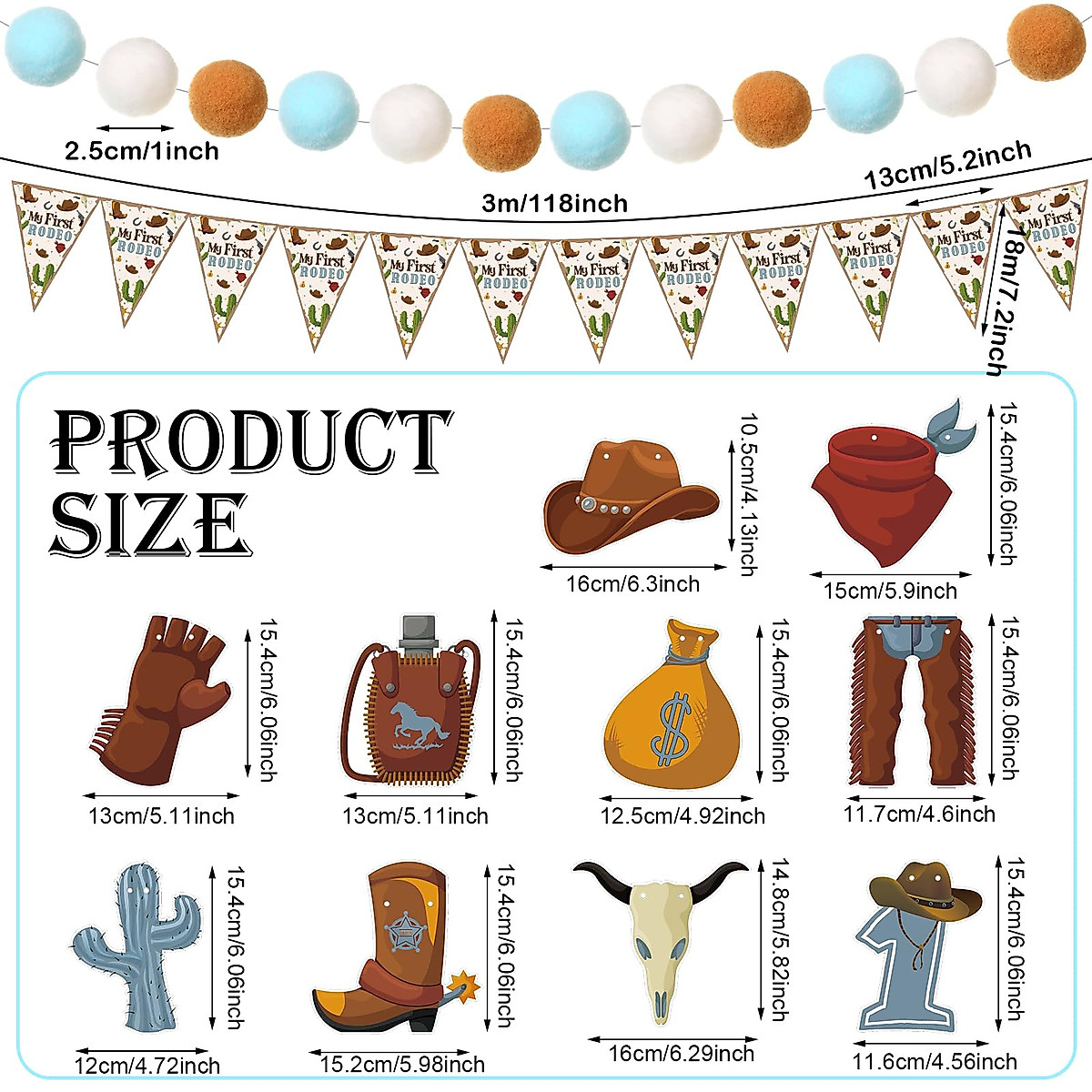 Peryiter My First Rodeo Decorations Boy Cowboy 1st Birthday Party Decorations 5 Pieces My First Rodeo Banner Cowboy Baby Shower Decorations for Boy Rodeo Birthday Party Supplies