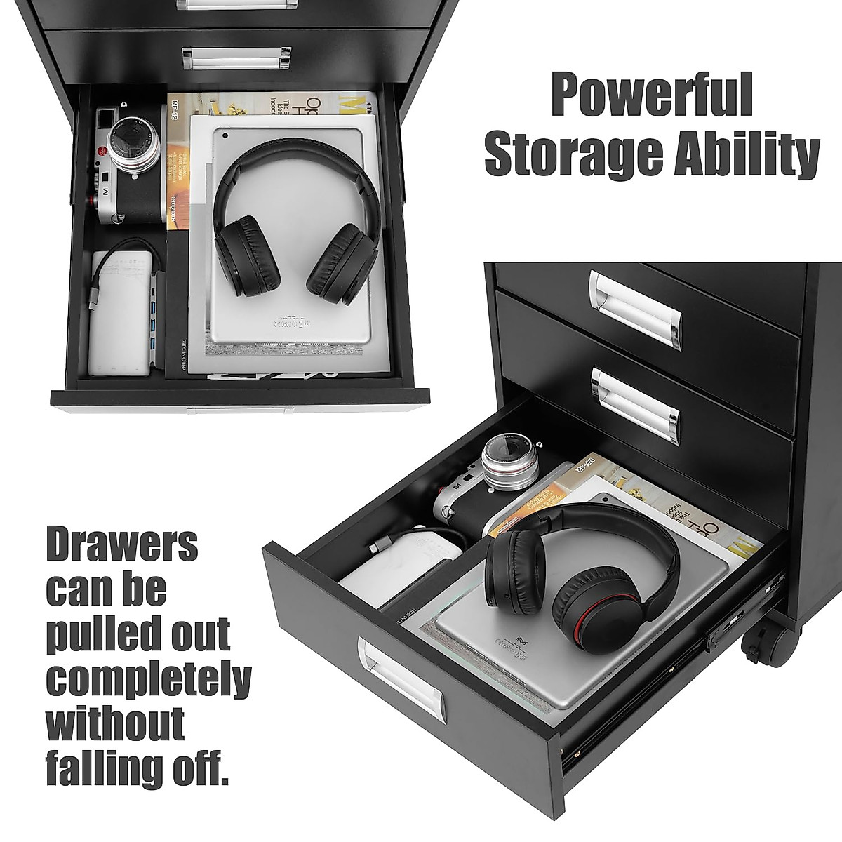 TOPSKY 5 Drawer Mobile Cabinet Fully Assembled Except Casters Built-in Handle (Black)