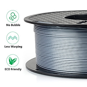 Kingroon Silk PLA 3D Printer Filament, Dimensional Accuracy +/- 0.03 mm, 1 kg Spool(2.2lbs), PLA Shiny Filament 1.75 mm (Silver)