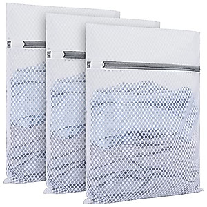 MecTo 3 Pack, Honeycomb Mesh Laundry Bags with Zipper, Delicates Laundry Bag for Washing Machine, Reusable Mesh Wash Bags for Lingerie Blouse Socks Sweaters Shoes (12 x 16 Inches)