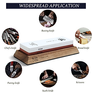 MITSUMOTO SAKARI Japanese Knife Sharpening Stone, Professional Kitchen 1000/3000 Grit Knife Sharpener Stone, Anti-Slip Bamboo Seat Sharpener Whetstone