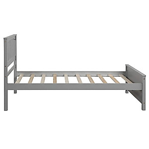 MERITLINE Twin Size Platform Bed, Wooden Twin Bed Frame, Gray