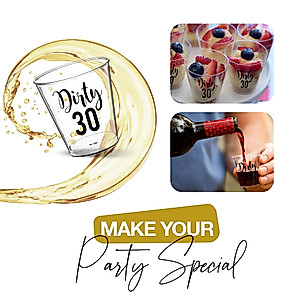 Dirty 30 Shot Glasses Disposable 100 PCS - 2oz 30th Birthday Cups, Dirty Thirty Birthday Decorations for Her, 30th Birthday Party Favors, 30th Birthday Decorations for Him - Clear Plastic Shot Glasses