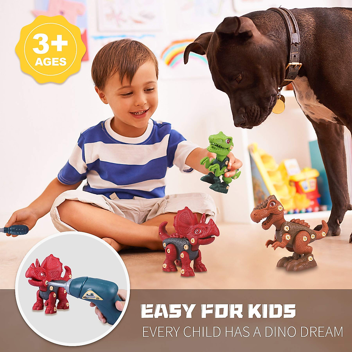 Bottleboom Dinosaur Toys, Take Apart Toys with Electric Drill,STEM Building Learning Set Toy for Kids 3 4 5 6 7 Years Old Boys Girls Easter Christmas Birthday Gifts