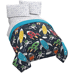 Jay Franco Space 5 Piece Full Bed Set - Includes Comforter & Sheet Set- Bedding Features Spaceships & Rocketships - Super Soft Fade Resistant Microfiber