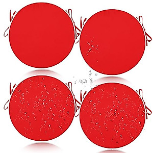 Kigley 4 Pcs 15 Inch Outdoor Round Bistro Chair Cushions Patio Bistro Round Foam Seat Cushion Round Chair Cushions with White Edge and Tie for Patio Bistro Garden (Red)