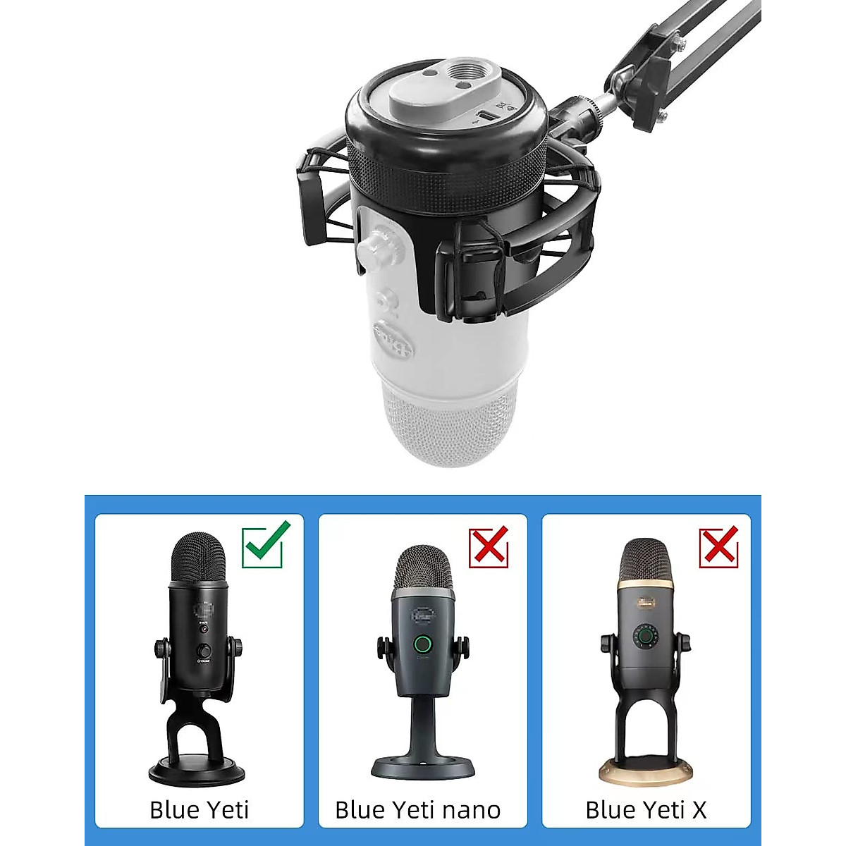 Borenbuir [Newest &Ultra-Durable] Microphone Shock Mount with Pop Filter [Custom Built for Blue yeti Mic] Anti-Vibration Suspension Shock Mount Holder Clip Compatible with Blue Yeti Microphones