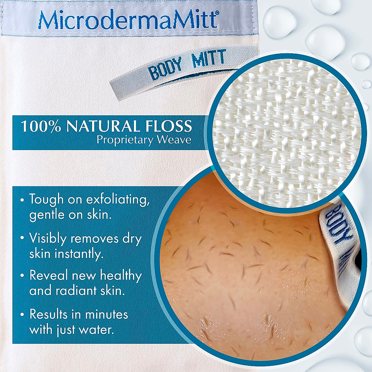 MicrodermaMitt Deep Exfoliating Mitt for Shower – Dead & Dry Skin Remover - Keratosis Pilaris – Body Exfoliator Glove for Men & Women - No Dyes