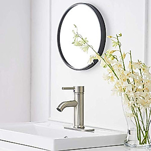 Greenspring Brushed Nickel Bathroom Faucet Single Handle One Hole Modern Vanity Sink Faucet Deck Mount Brass Commercial Lavatory Basin Bath Tap with Pop Up Drain and Cover Plate