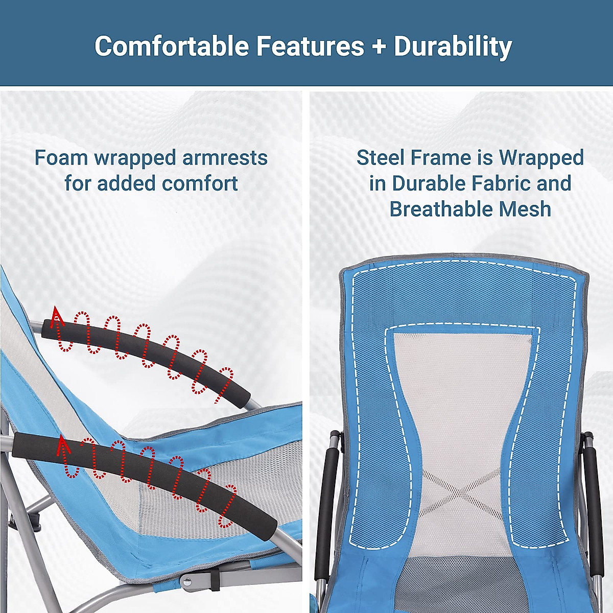 AsterOutdoor Low Sling Beach Chair Folding Lightweight Mesh Back Sand Chair for Camping Outdoor Lawn, Carry Bag Included, Supports 250lbs (2 Count)