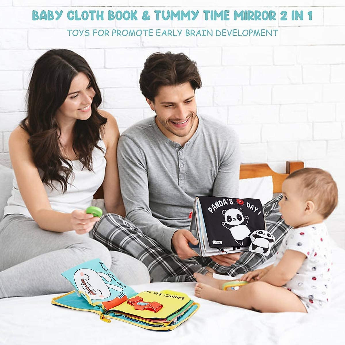 beiens Tummy Time Toys, Soft Crinkle Cloth Books 0-6-12 Months, Fun High Contrast Baby Black and White Toys, Safe Montessori Early Educational Stimulation Toys and Gifts for Newborn Infants Toddlers