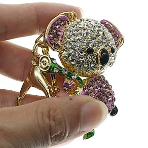 Cooplay Cute Lovely Koala Bear Animal Diamond Crystal Rhinestone Gold Crystal Keychain Charm Pendent Beautiful Accessories the Best Gift for Girl Women Purse Handbag Bag Keyrings (Purple)