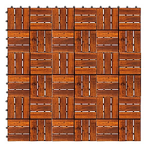 YAMAZING 12'x12' Solid Wood Interlocking Flooring - Acacia Hardwood Deck Tiles (Pack of 9), Indoor & Outdoor Use, Waterproof All Weather (9 Sq Ft)