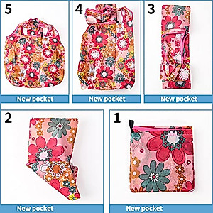 lukar Foldable Reusable Grocery Bags, Portable Reusable Shopping Bags Totes Machine Washable With Handles Folding Storage Bag, 10 Pack Flower Small daisy Leaf Lattice (1 extra small bag Design)
