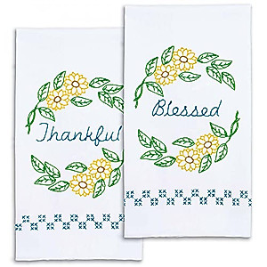 Jack Dempsey Needle Art Thankful & Blessed Decorative Hand Towel Pair