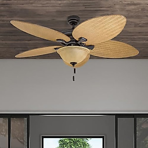 Honeywell Ceiling Fans Palm Valley, 52 Inch Tropical Indoor Outdoor Ceiling Fan with Light, Pull Chain, Three Mounting Options, 5 Palm Leaf Blades, Reversible Motor - 50507-01 (Bronze)