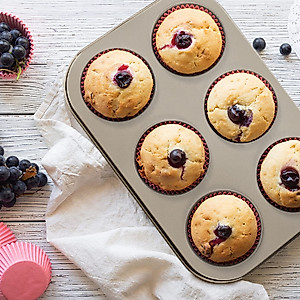 Flexzion Muffin Tray Cupcake Baking Pan 2 Pack, 6-Cup Nonstick Carbon Steel Muffin Tins Non-Stick Cupcake Tin Bakeware Accessories for Baking Cupcakes Muffin Brownies Snacks, Easy Clean, Fridge Safe