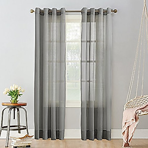 No. 918 Emily Sheer Voile Grommet Curtain Panel, 59" x 84", Charcoal Gray