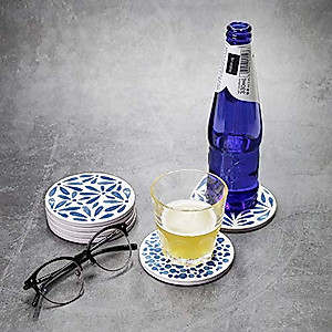 AD Set of 6 Coasters for Drinks Absorbing Round Ceramic Stone Coaster with Cork Base,Tabletop Protection Mat for Mugs and Cups,Office,Kitchen (Indigo Blue)