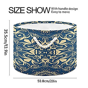 Kigai Floral Mandala Pattern Cotton Rope Basket Large Collapsible Baby Laundry Basket Blanket Basket Kid's Toy Storage Basket Organizer for Nursery Bedroom Home Decor