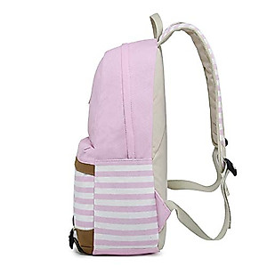 Gazigo Girls School Backpack Causal Canvas Stripe Backpack Cute Teen Backpacks For Girls School Bag (Pink)