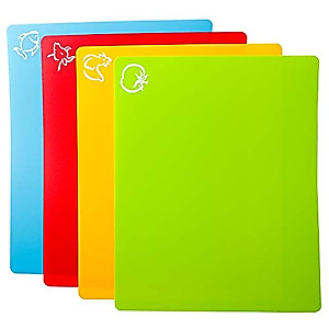 Carrollar Flexible Plastic Cutting Board Mats, Colored Mats With Food Icons, Gripped Back, Cutting board Set of 4 (1)