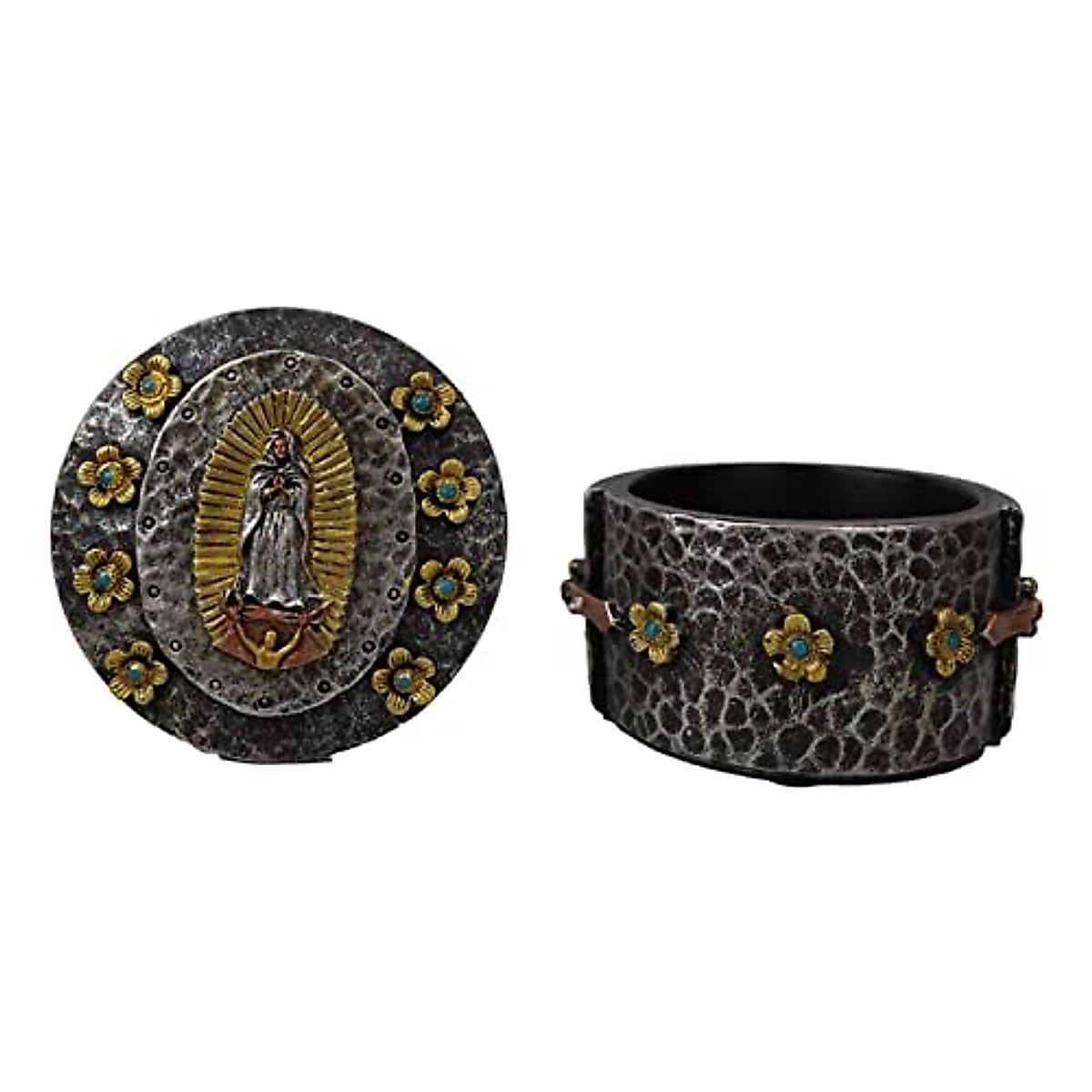 Ebros Gift Our Holy Lady Of Guadalupe Decorative Round Jewelry Rosary Box 3.25" Long Catholic Religious Inspirational Blessed Virgin Mary Mother Of Jesus Keepsake Trinket Keys Organizer Box Figurine