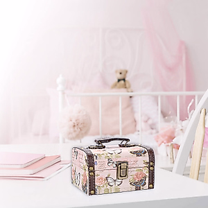 ELLDOO Decorative Treasure Chest Box, Wooden + PU Leather Storage Box for Jewelry Trinkets, Keepsakes box for Girls Women Gifts (Butterfly Pattern, Small)