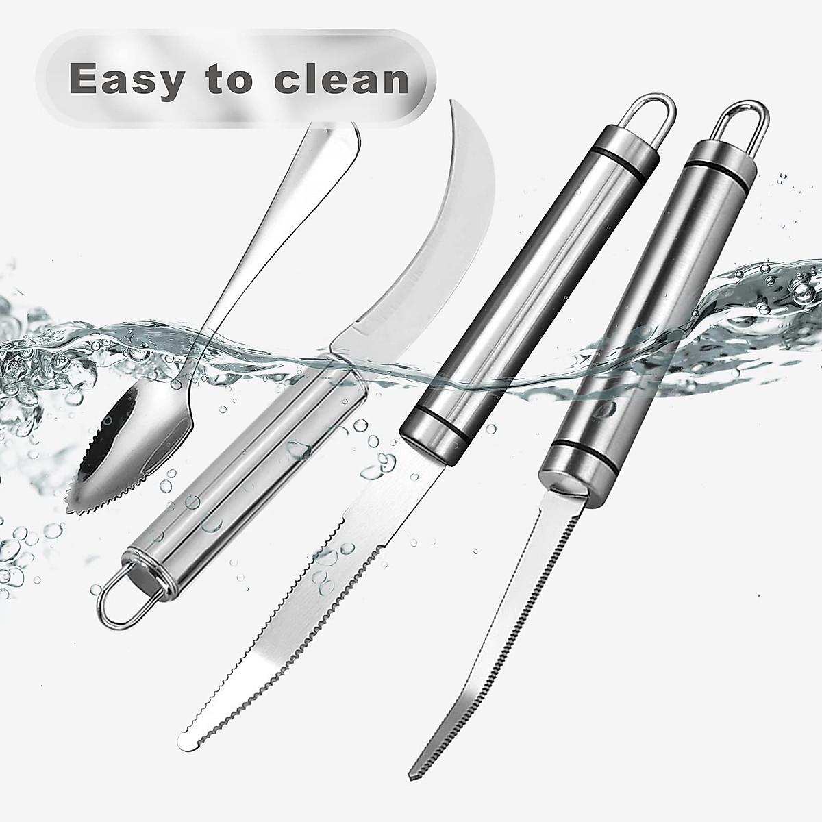 Klyuqoz Stainless Steel Grapefruit Knife, Grapefruit Knife Curved Serrated Set of 2, with Grapefruit Spoons and Fruit knife, for Grapefruit Oranges Lemon Kitchen Gadget