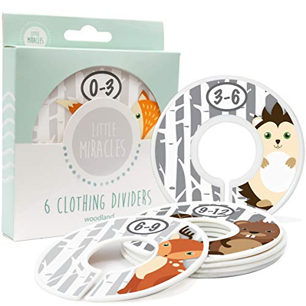 Baby Closet Size Dividers - Woodland Nursery Closet Dividers for Baby Clothes - Fox Deer Bear Hedgehog Beaver Nursery Decor - Baby Closet Dividers for Boy or Girl - [Woodland] [Grey/Gray]