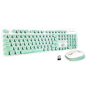 CORN Technology N520 Ergonomic Design, Retro Chiclet Round Keycaps, 2.4GHz Wireless Connectivity Silent Typing Keyboard and 1600DPI Mouse Combo for Office and Game (Blue)
