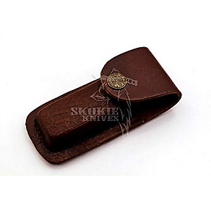 Skokie Knives Custom Hand Made Damascus Steel Hunting Folding Knife Handle Pakka Wood