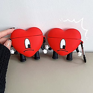 Bad& Bunny Merch,Case for AirPods 1&2, un Verano sin ti Cartoon Cute Design Soft Protective Cover with Keychain Compatible with AirPods 1st and 2nd for Women and Man (Red Heart)